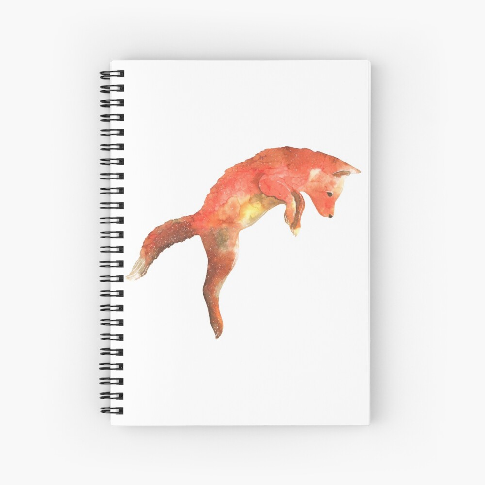 "Red fox jumping, pouncing watercolour winter design " Spiral Notebook ...