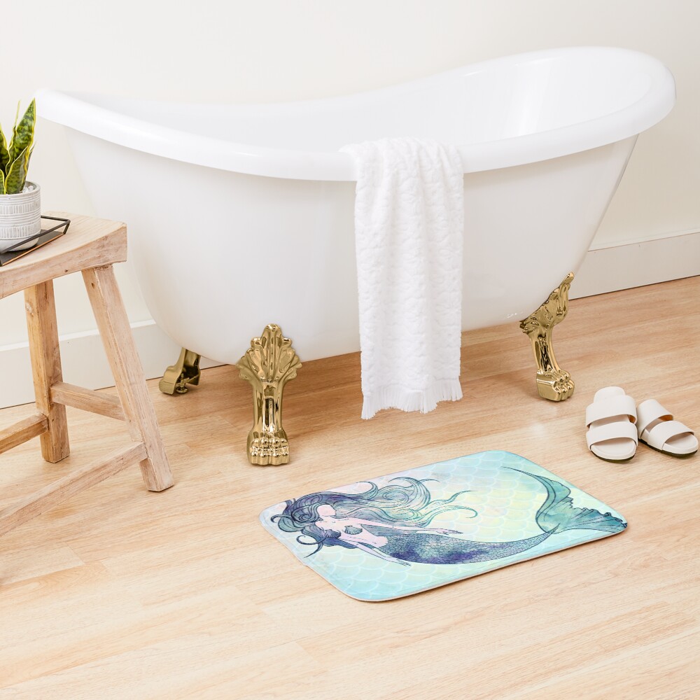 "Watercolor Mermaid" Bath Mat for Sale by studioVII | Redbubble