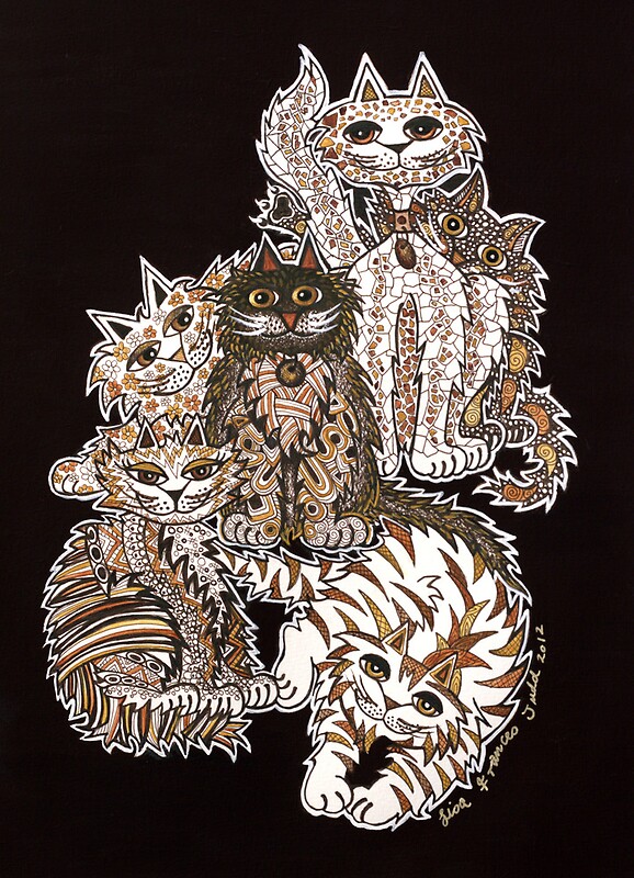 "Sepia Cats ~ A cluster of quirky cats!" by Lisafrancesjudd | Redbubble