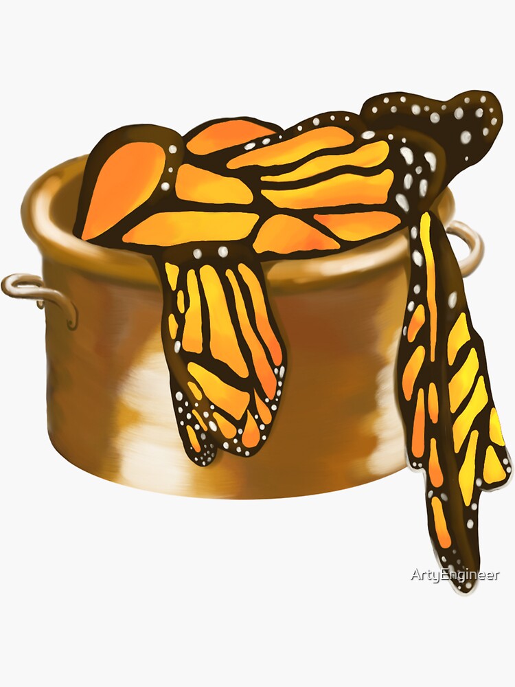 "Butterfly in a brass cooking pot" Sticker by ArtyEngineer | Redbubble