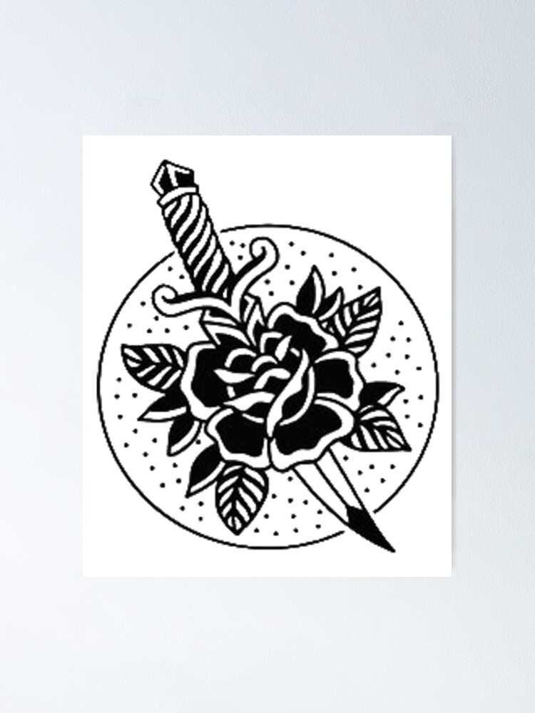 "Rose & Dagger Flash Tattoo" Poster by DraginKen | Redbubble