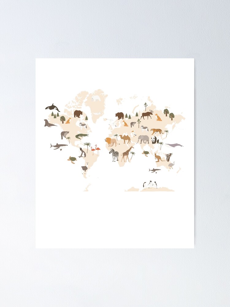 "World Map With Animals" Poster for Sale by DerNerd | Redbubble