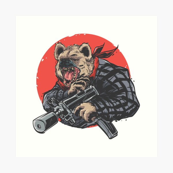 "rebel hyena with uzzi gun" Art Print for Sale by rockbone | Redbubble