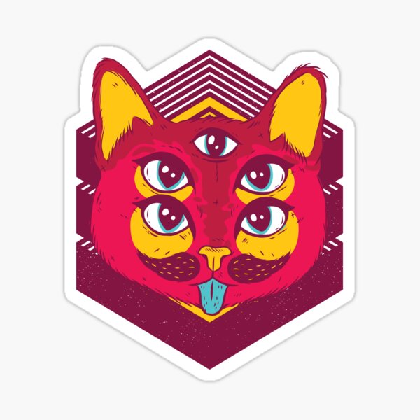 "Psytrance Techno PSYCHEDELICS cat cats CREATURE music" Sticker for ...