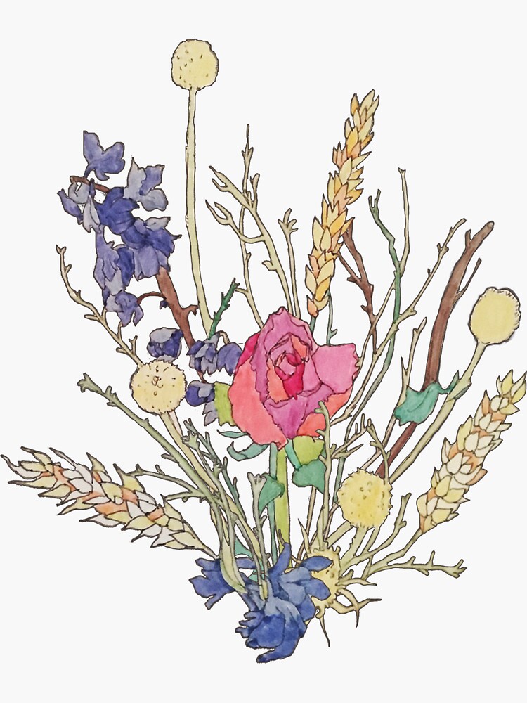 "dried flower bouquet pattern_blue" Sticker for Sale by kobaco | Redbubble