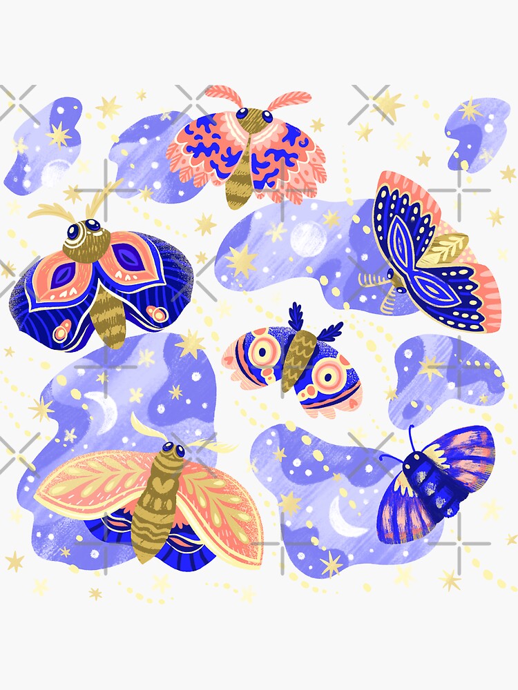 "Starry Moths" Sticker by BekkaCampbell | Redbubble