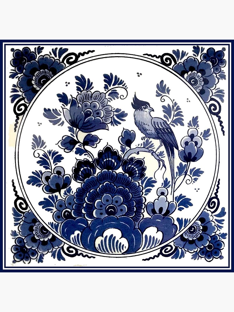 "DUTCH BLUE DELFT : Vintage Blue Bird and Flowers Print" Art Print by ...