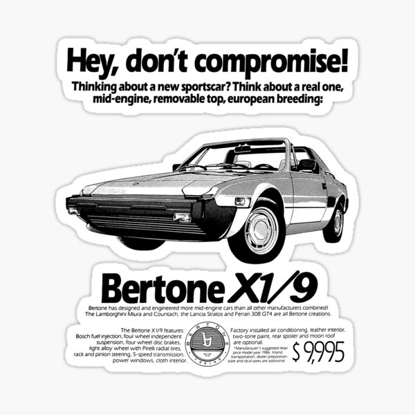 "X1/9 BERTONE - ADVERT" Sticker for Sale by ThrowbackM2 | Redbubble