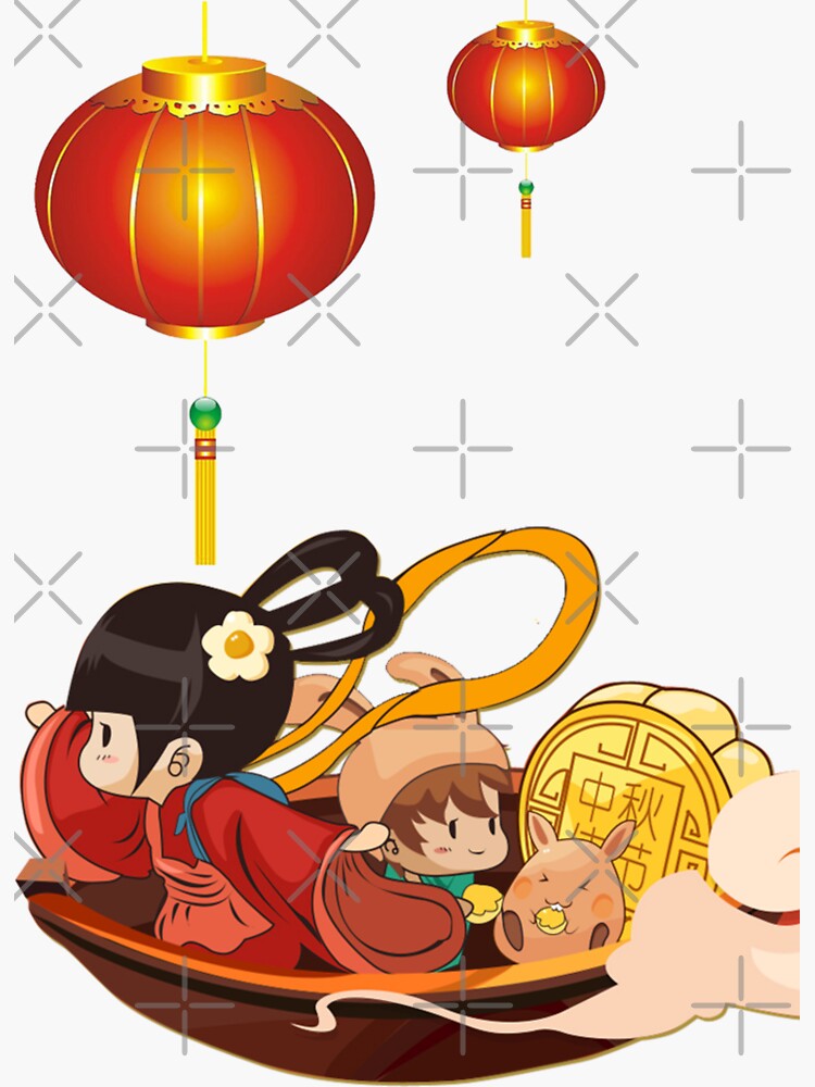 "Cute Kawaii Mooncake Autumn Festival Kue Bulan" Sticker for Sale by ...