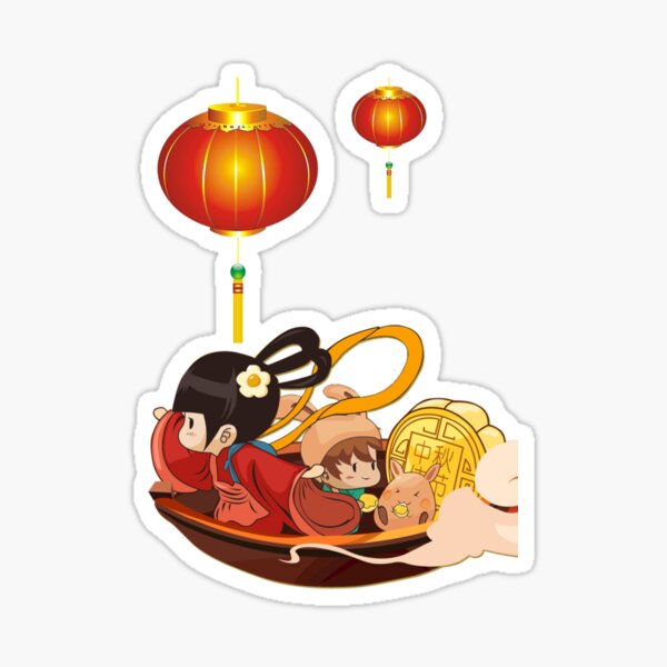 "Cute Kawaii Mooncake Autumn Festival Kue Bulan" Sticker for Sale by ...
