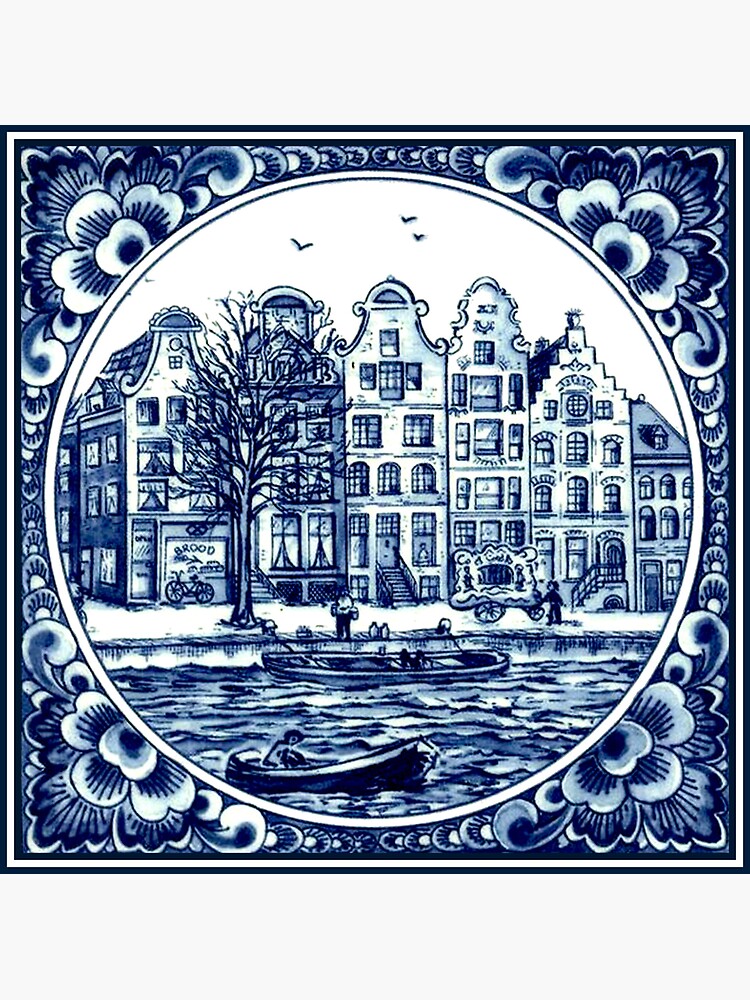 " DUTCH BLUE DELFT : Vintage Boats in Canal Amsterdam Print" Sticker ...