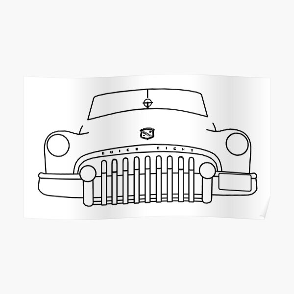 "1950 vintage Buick Eight classic car outline graphic (black) " Poster ...