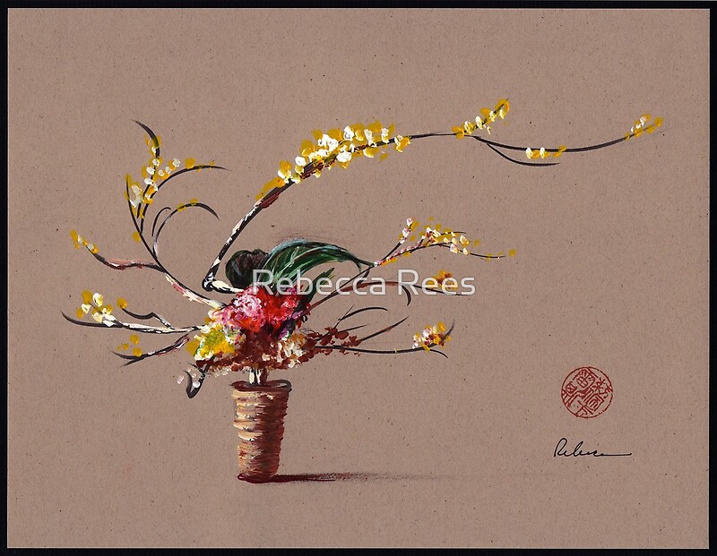 "Dance of Spring - Ikebana Zen painting" by Rebecca Rees | Redbubble