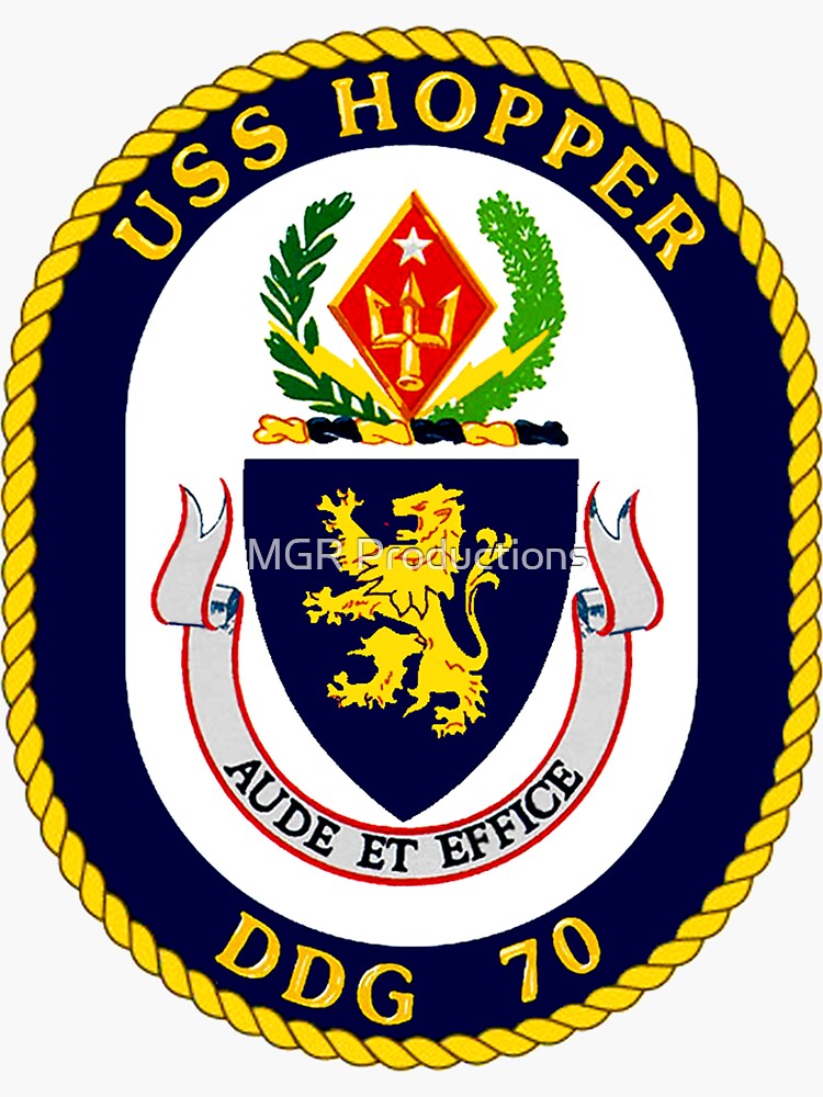 "DDG-70 USS Hopper Crest" Sticker by Quatrosales | Redbubble