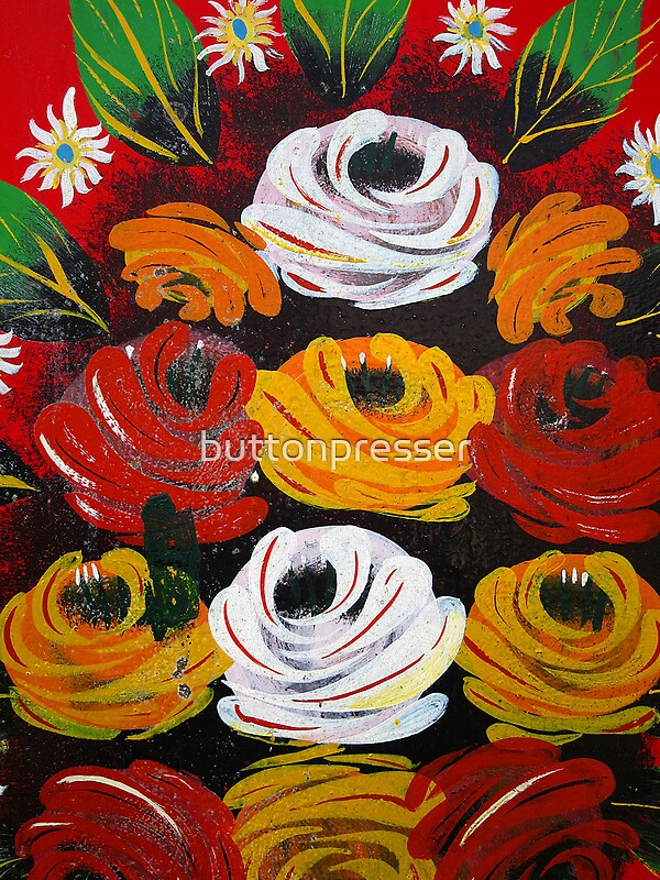"Detail of colourful rose painting on canal boat" by David Carton ...