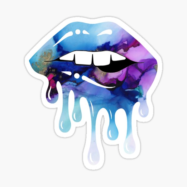 "Icy Blue Dripping Lips " Sticker by Gccartworks | Redbubble