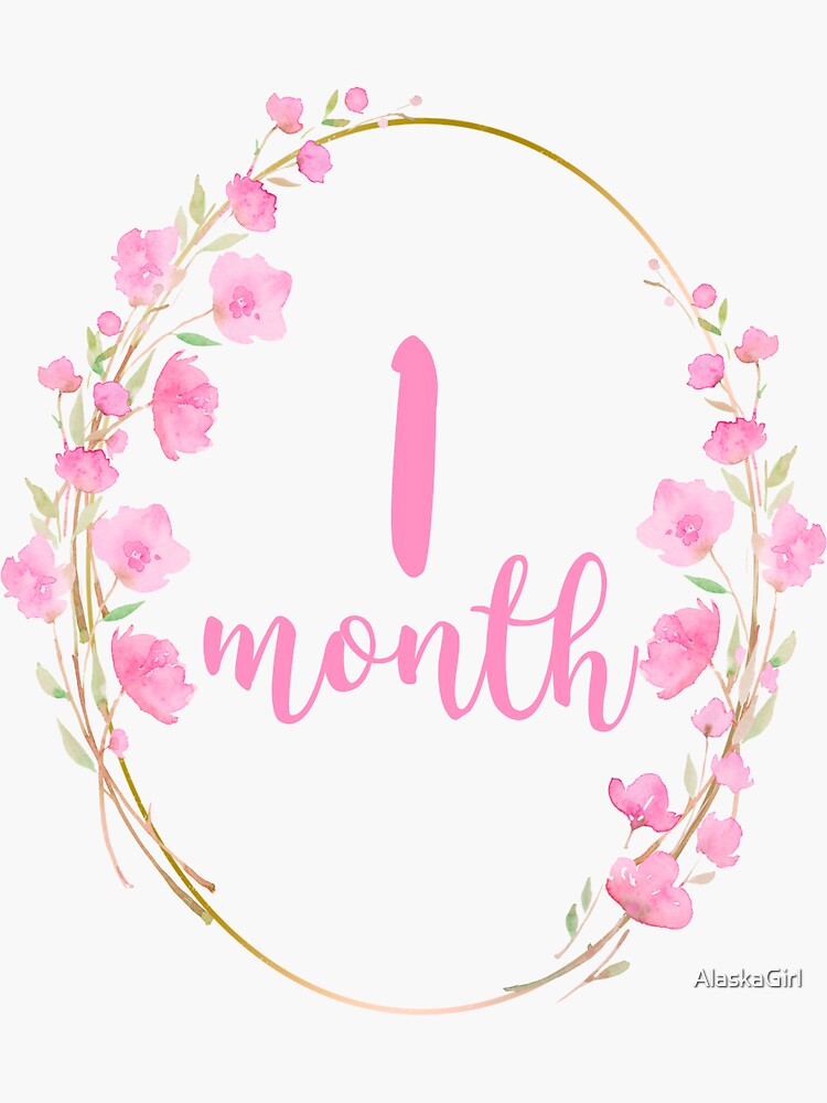 "1 Month Photo Prop - Watercolor Flower Baby Girl Milestone" Sticker ...