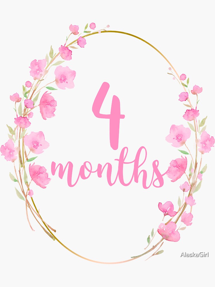 "4 Month Photo Prop - Watercolor Flower Baby Girl Milestone" Sticker by ...