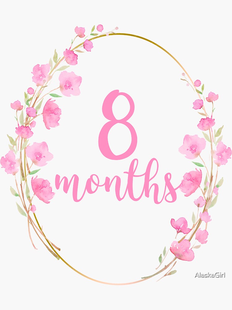 "8 Month Photo Prop - Watercolor Flower Baby Girl Milestone" Sticker ...