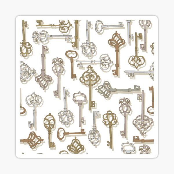 "Antique Keys White Metal" Sticker by ceciliamok | Redbubble
