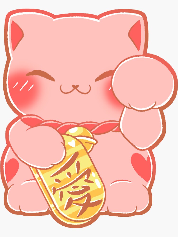 "Pink Lucky Cat Maneki Neko Sticker" Sticker by SpaceCowgirlArt | Redbubble