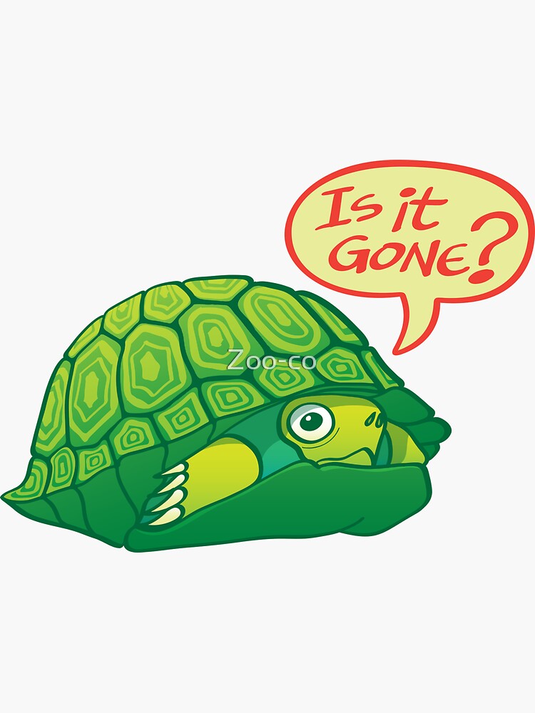 "Green turtle asking if it's good time to go out of its shell " Sticker ...