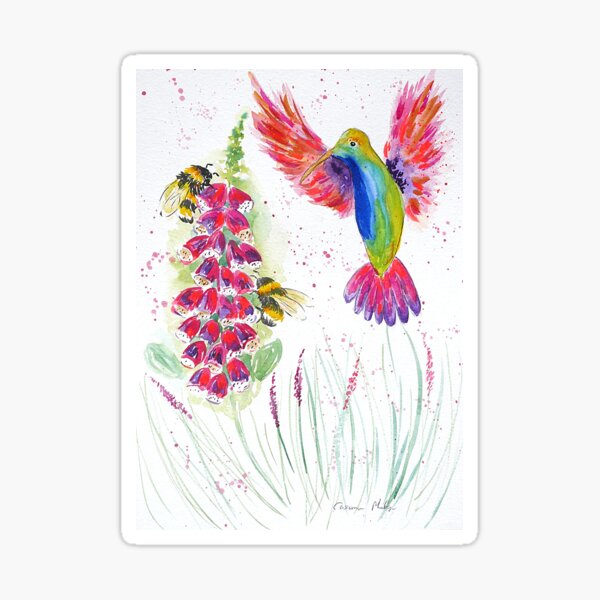 "Cute Hummingbird, bees and foxglove" Sticker for Sale by Casimirasart ...