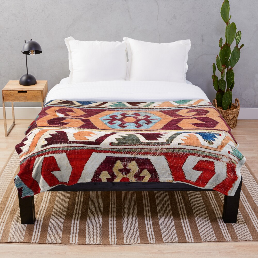 "Konya 18th Century Central Anatolian Kilim Print" Throw Blanket for ...