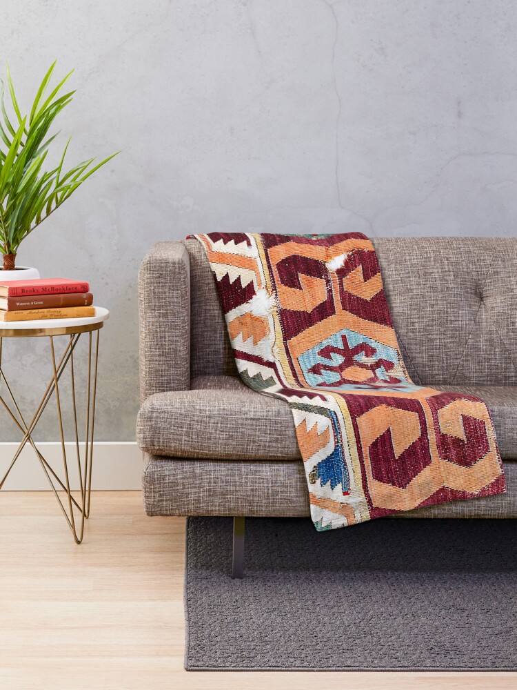"Konya 18th Century Central Anatolian Kilim Print" Throw Blanket for ...