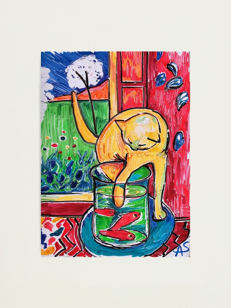 Lámina fotográfica «Gato de Matisse con pez rojo en marcador de borrado ...