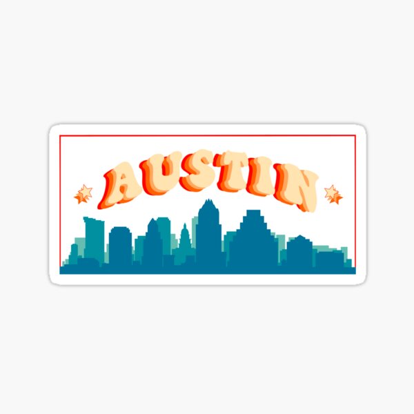 "Groovy Austin Skyline (white)" Sticker for Sale by mmquiroz | Redbubble