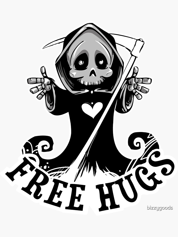 Sticker « Free Hugs Grim Reaper avec faux et coeur sur la poitrine ...