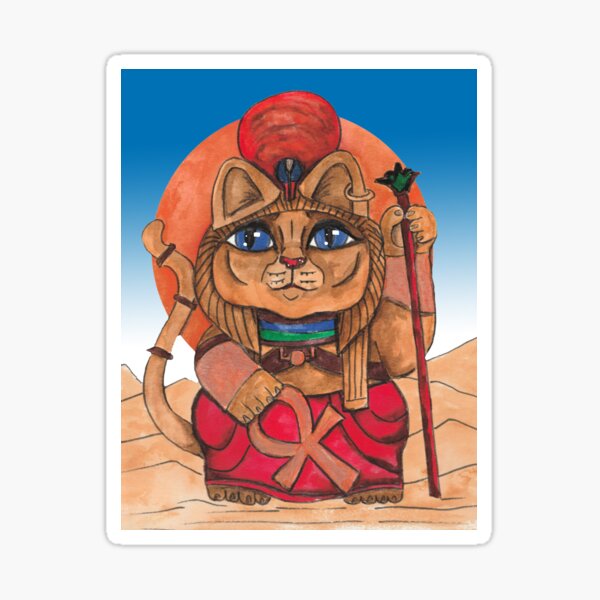 "Sekhmet Maneki-Neko" Sticker by JenStedmansArt | Redbubble