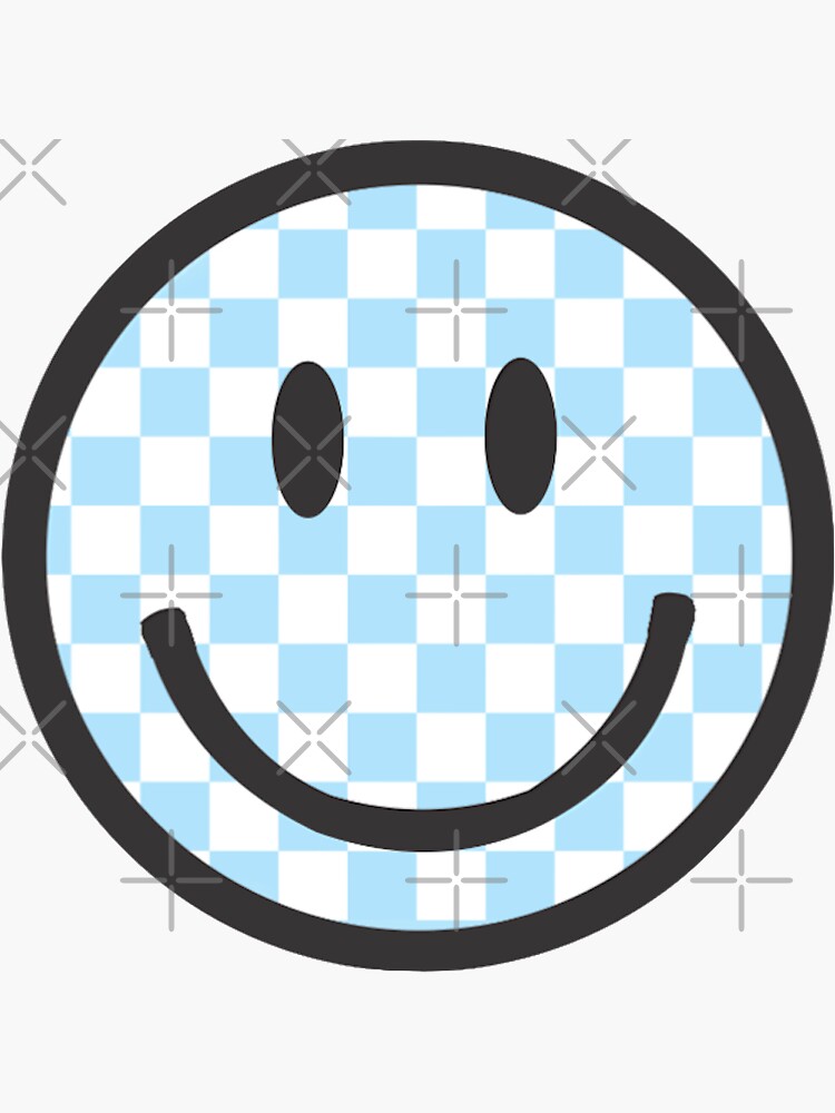 "Light Blue Checkered Smiley Face" Sticker by sabriinam | Redbubble