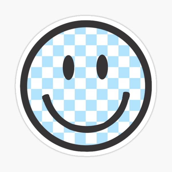 "Light Blue Checkered Smiley Face" Sticker by sabriinam | Redbubble