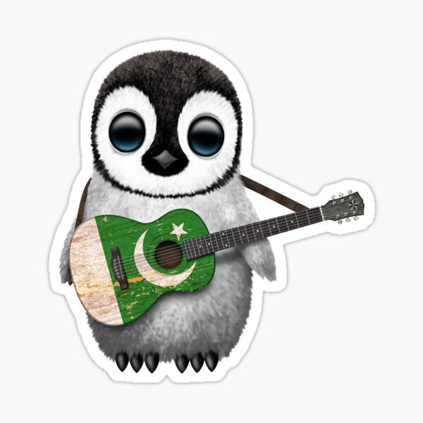 "Baby Penguin Playing Pakistani Flag Guitar" Sticker by JeffBartels ...