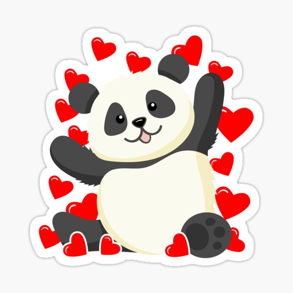 " Cute Panda with Hearts I Valentine Heart Valentines Day" Sticker for ...