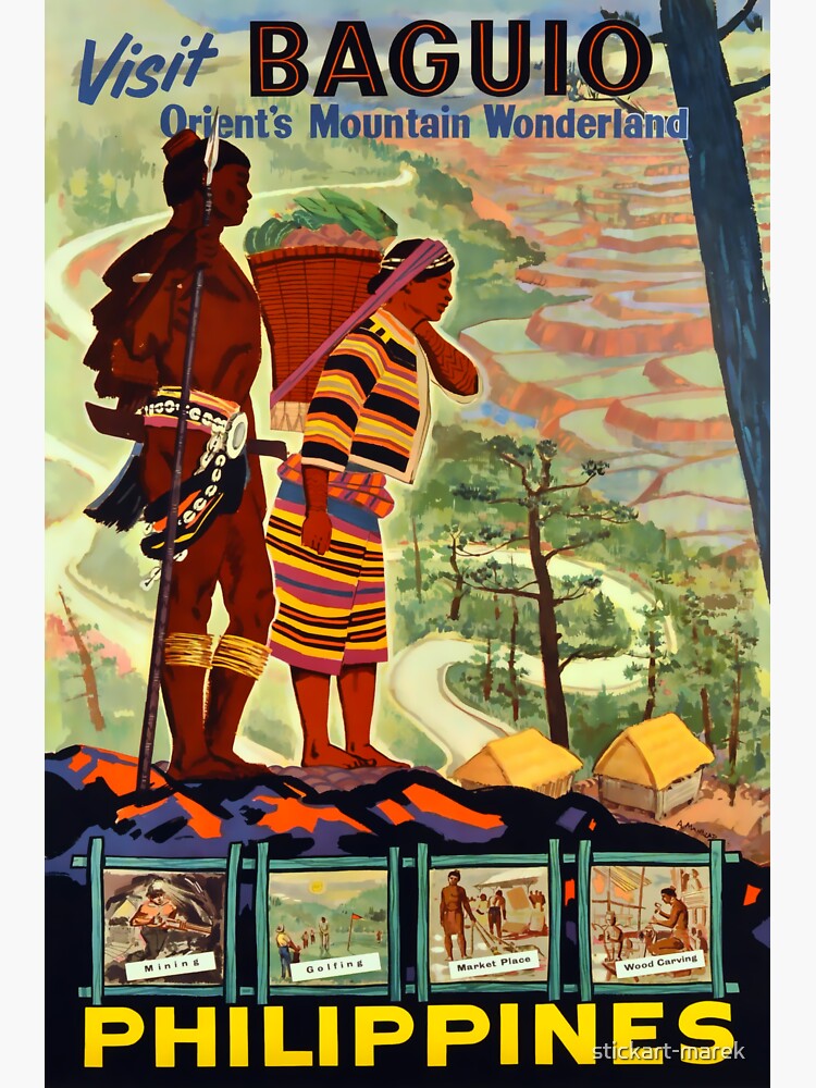 "Visit Baguio vintage travel poster" Sticker by stickart-marek | Redbubble