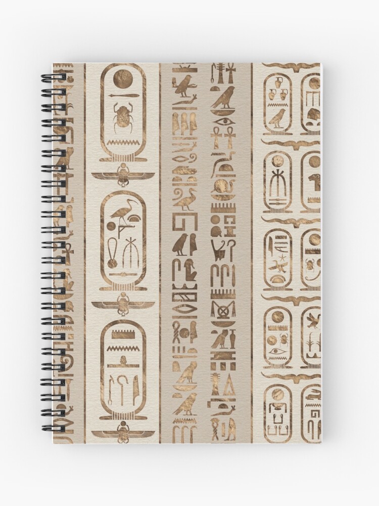 "Egyptian hieroglyphs Pastel Gold" Spiral Notebook for Sale by ...