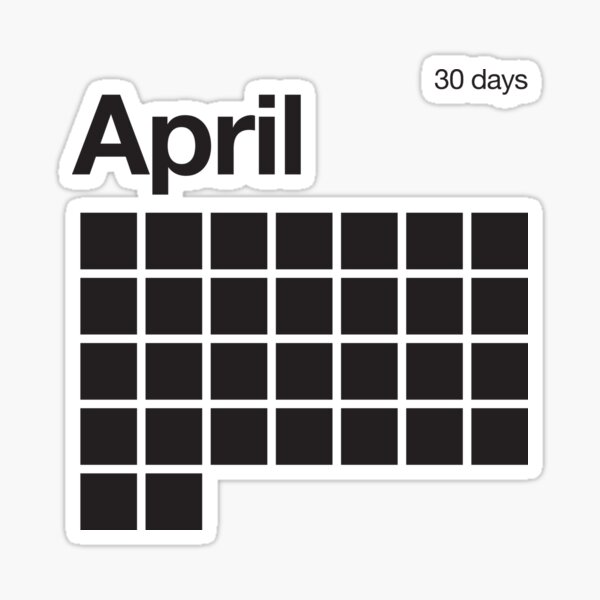 "April Calendar - minimalistic calendar in Helvetica " Sticker for Sale ...