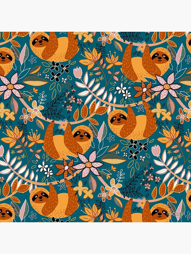 "Happy Boho Sloth Floral " Pin for Sale by micklyn | Redbubble