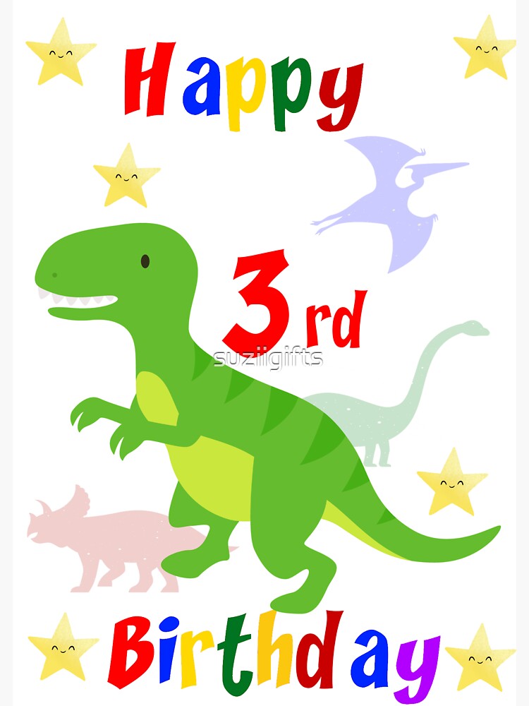 "Dinosaur Happy 3rd Birthday Greeting Card" Sticker by suziigifts ...