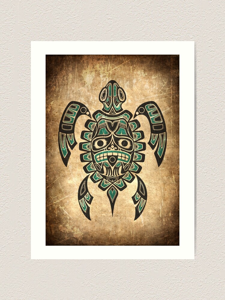 "Teal Blue and Black Haida Spirit Sea Turtle" Art Print for Sale by ...