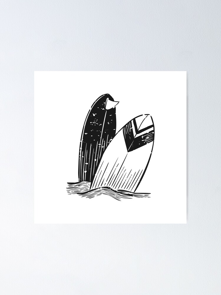 Poster « Planches de surf sur la plage en noir et blanc », par Matheus ...