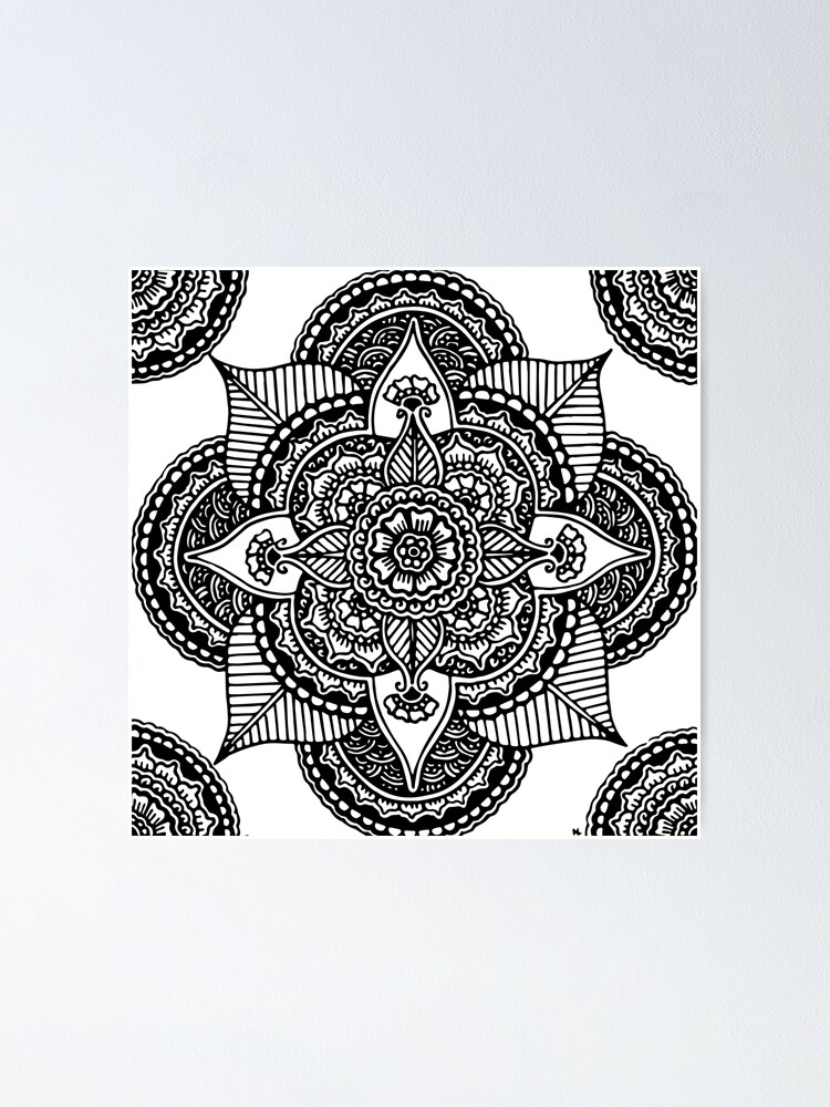 "Four Point Flower || Black and White || Floral || Abstract Plants ...