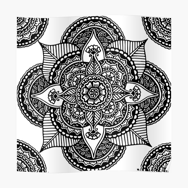 "Four Point Flower || Black and White || Floral || Abstract Plants ...