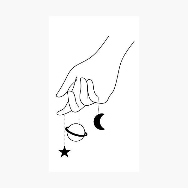"Line art hand with planets of the solar system" Photographic Print by ...