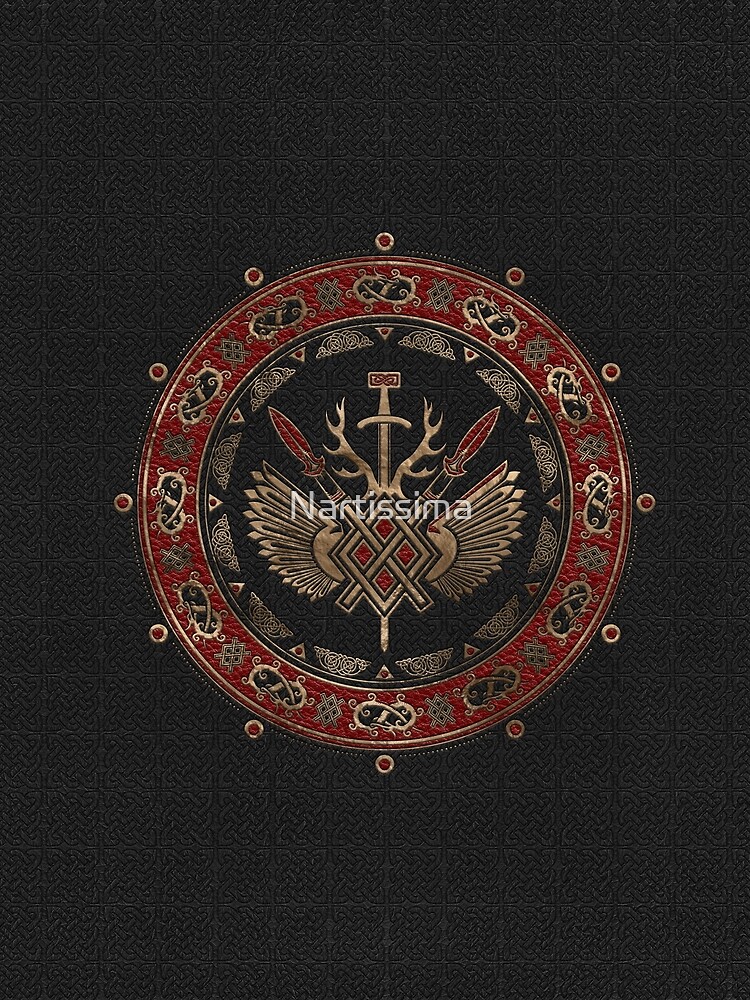 "Gungnir - Spear of Odin Black and Red Leather and gold" T-shirt by ...