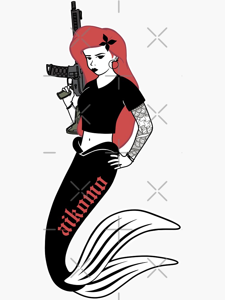 "Mermaid with Gun" Sticker for Sale by aikomo | Redbubble