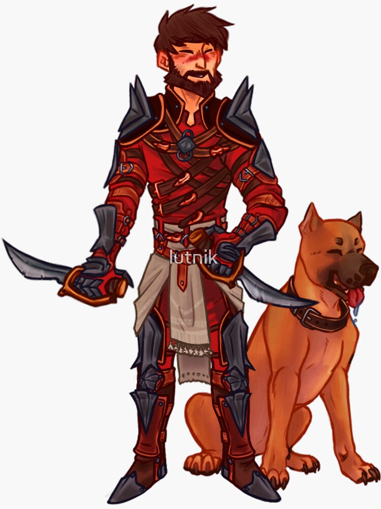 "Dragon Age 2 Garret Hawke Rogue with Mabari " Sticker by lutnik ...